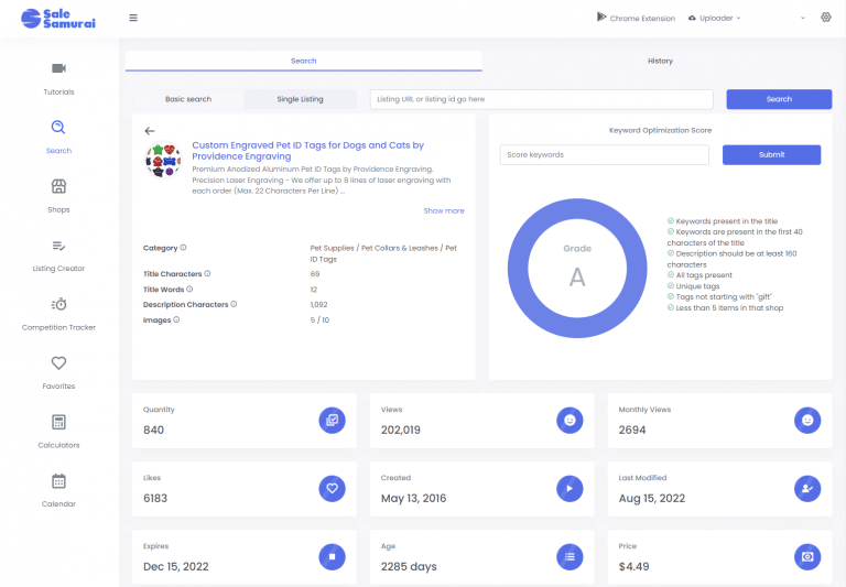 Etsy Analytics Tool - Sale Samurai - Etsy SEO Analytics & Keyword ...